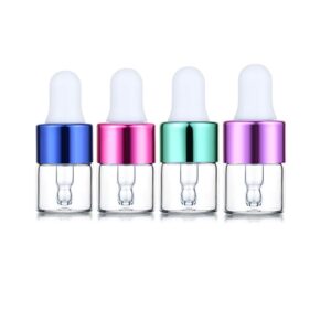 50 pcs clear glass dropper bottles,1ml (1/4 dram) essential oil dropper bottle perfume sample vials cosmetic liquid containers