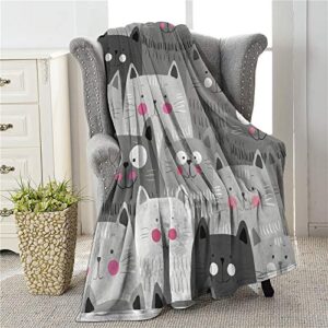 colla cute cat blanket for girls women, lightweight soft fleece flannel throw blanket for cat lovers sofa couch living room 50x40 inch