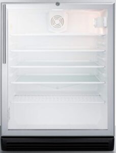 summit appliance scr600bglbihvada 24" wide built-in beverage center, ada compliant; 5.5 cu.ft. capacity; auto defrost; double pane tempered glass door; adjustable glass shelves