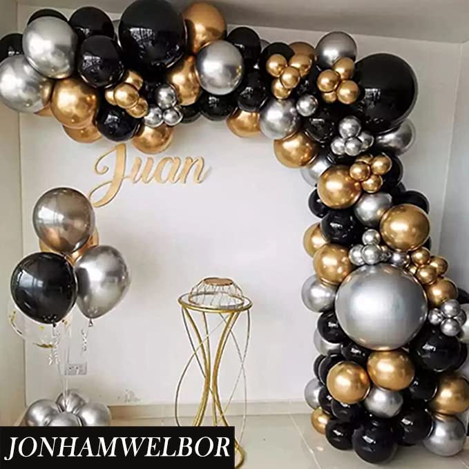 Jonhamwelbor Black Balloons 12 inch 100 Pack Black Metallic Chrome Balloons Black Latex Balloons for Birthday Halloween Graduation Baby Shower Party Decorations (with Black Ribbon)