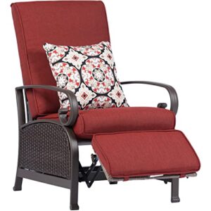 hanover madrid outdoor patio recliner, adjustable chair, all-weather hand-woven wicker, aluminum frames, thick cushions-madridrec-nvy, 1 piece, red