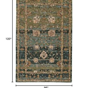 Jaipur Living Cardamom Collection 8' x 10' Large Area Rug with Floral Medallion Motif, Soft Hand-Tufted 100% Wool Vintage Rug for Bedrooms and Living Rooms, Green/Blue