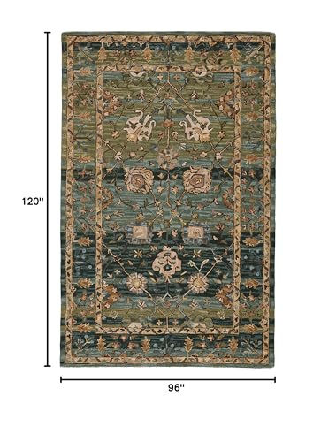 Jaipur Living Cardamom Collection 8' x 10' Large Area Rug with Floral Medallion Motif, Soft Hand-Tufted 100% Wool Vintage Rug for Bedrooms and Living Rooms, Green/Blue