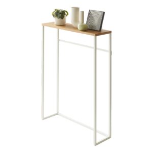 Yamazaki Home Modern Slim Console Table, Slim Narrow Accent Table for Entryway Or Living Room, Metal and Wood Skinny Hallway or Sofa Table Steel One Size White