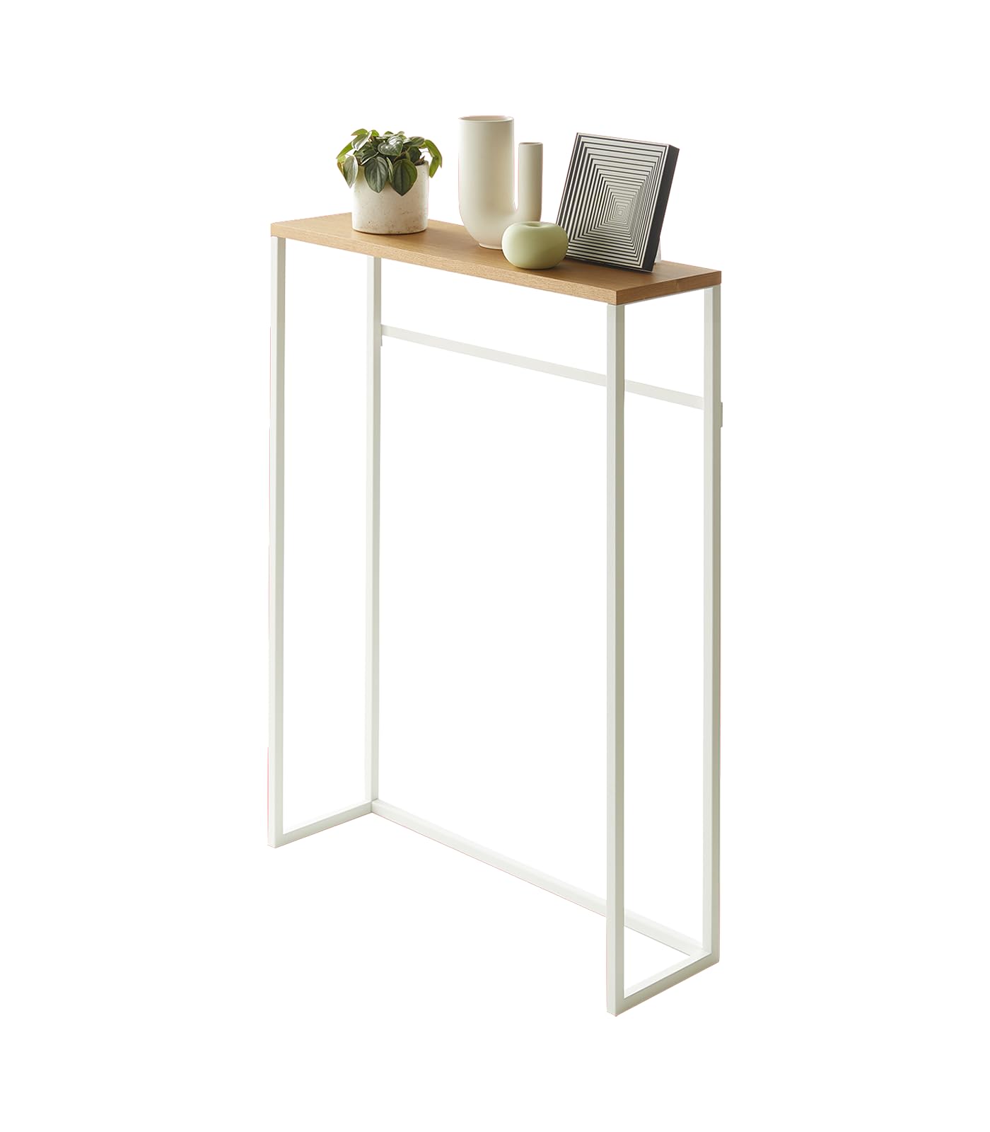 Yamazaki Home Modern Slim Console Table, Slim Narrow Accent Table for Entryway Or Living Room, Metal and Wood Skinny Hallway or Sofa Table Steel One Size White