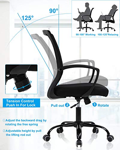 Home Office Chair, Ergonomic Desk Chair Mesh Mid Back Adjustable Height Computer Chair with Lumbar Support and Armrest Executive Arbitrary Rolling Swivel Task Chair - Black