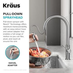 KRAUS Oletto Modern Industrial Pull-Down Single Handle Kitchen Faucet in Brushed Gold, KPF-2654BG