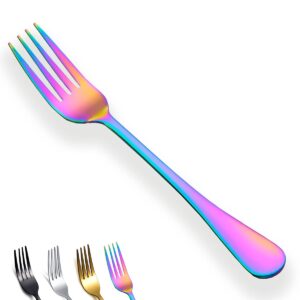 rainbow dinner forks set of 4, berglander stainless steel titanium mutil-color plating fork set, colorful forks and spoons silverware, table forks set sturdy and dishwasher safe