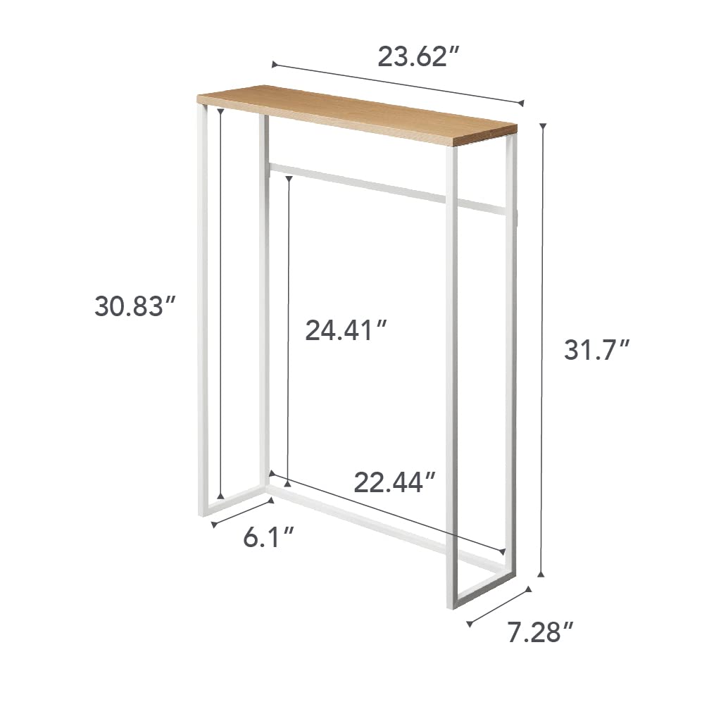 Yamazaki Home Modern Slim Console Table, Slim Narrow Accent Table for Entryway Or Living Room, Metal and Wood Skinny Hallway or Sofa Table Steel One Size White