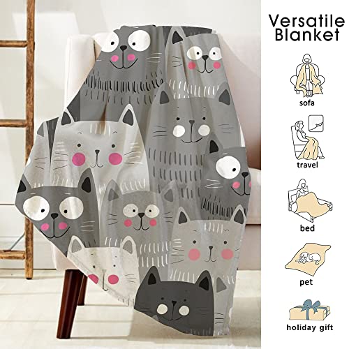 COLLA Cute Cat Blanket for Girls Women, Lightweight Soft Fleece Flannel Throw Blanket for Cat Lovers Sofa Couch Living Room 50x40 Inch