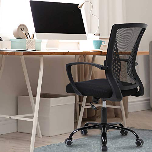 Home Office Chair, Ergonomic Desk Chair Mesh Mid Back Adjustable Height Computer Chair with Lumbar Support and Armrest Executive Arbitrary Rolling Swivel Task Chair - Black