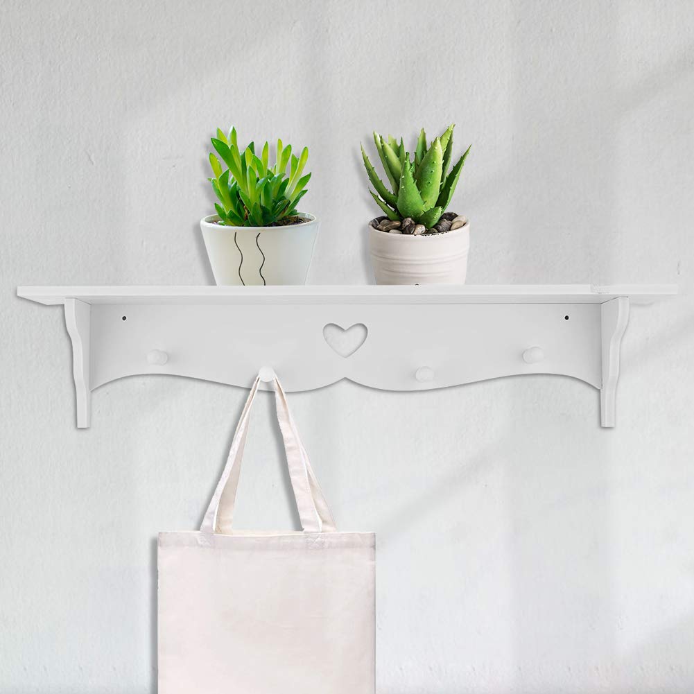 LZKW Wall Hanging Shelf Coat Rack Hook White Shelf, Wall Shelf, for Household Storage Supplies Storage Tool for Bedroom