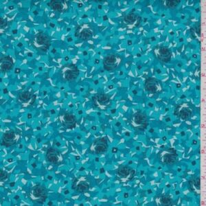 aqua/teal floral mosaic print cotton, fabric by the yard