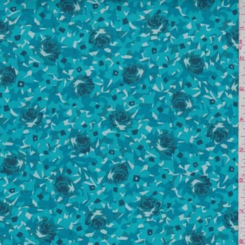 Aqua/Teal Floral Mosaic Print Cotton, Fabric by The Yard