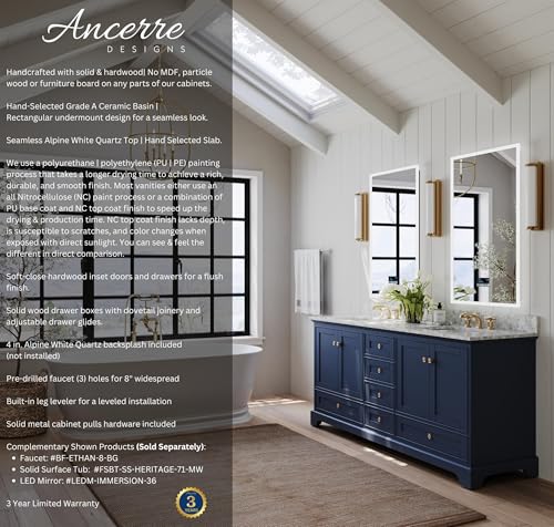 Ancerre Designs Audrey 72" Wood Bathroom Vanity Set in Heritage Blue