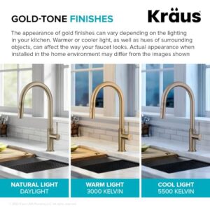 KRAUS Oletto Modern Industrial Pull-Down Single Handle Kitchen Faucet in Brushed Gold, KPF-2654BG