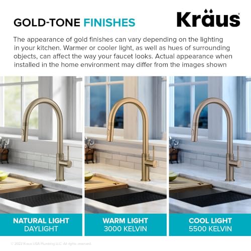 KRAUS Oletto Modern Industrial Pull-Down Single Handle Kitchen Faucet in Brushed Gold, KPF-2654BG