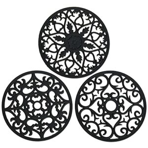 smitchraft silicone trivets for hot dishes, pots and pans, hot pads for kitchen quartz countertops, silicone pot holders mat, multi-use carved heat resistant mat for counter & table, set of 3 black