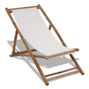 famirosa folding beach chair backrest adjustable patio bamboo deck chaise lounge chair canvas seat sun lounger poolside balcony backyard garden