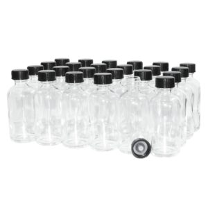 glassbottleoutlet (pack of 24) 4 oz. clear boston round with black poly cone cap