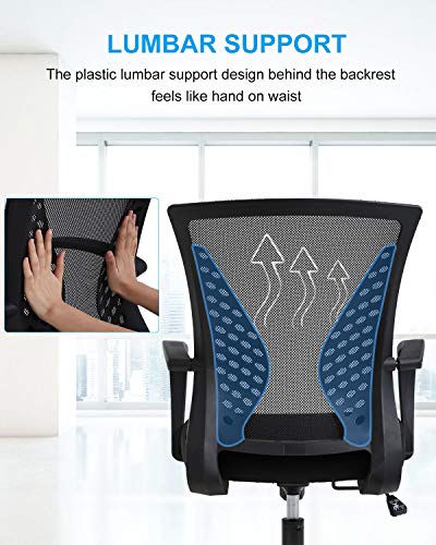 Home Office Chair, Ergonomic Desk Chair Mesh Mid Back Adjustable Height Computer Chair with Lumbar Support and Armrest Executive Arbitrary Rolling Swivel Task Chair - Black