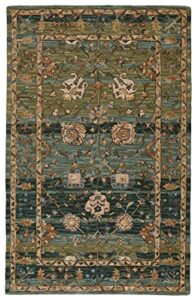 jaipur living cardamom collection 8' x 10' large area rug with floral medallion motif, soft hand-tufted 100% wool vintage rug for bedrooms and living rooms, green/blue