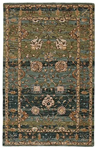 Jaipur Living Cardamom Collection 8' x 10' Large Area Rug with Floral Medallion Motif, Soft Hand-Tufted 100% Wool Vintage Rug for Bedrooms and Living Rooms, Green/Blue