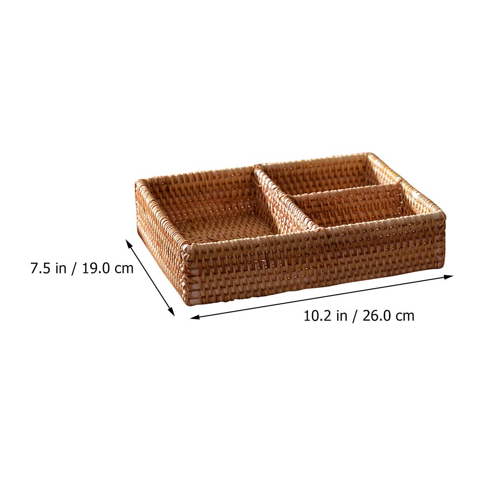 IMIKEYA Rattan Storage Basket Desk Organizer 3- Compartment Wicker Organizer Tray Rattan Crate Decorative Cosmetics Holder Boxes Jewelry Storage Case for Ladies Countertop