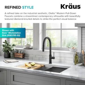 KRAUS Oletto Modern Industrial Pull-Down Single Handle Kitchen Faucet in Matte Black, KPF-2654MB