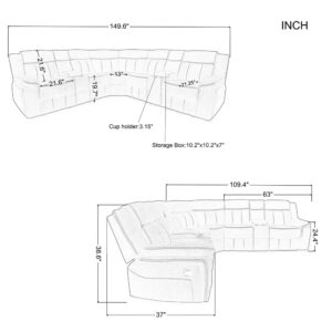 Elountik Modern Sectional Sofa Manual Lift Sofa Reclining Sofa Couch Large Sofa Set (Fabric Gray)