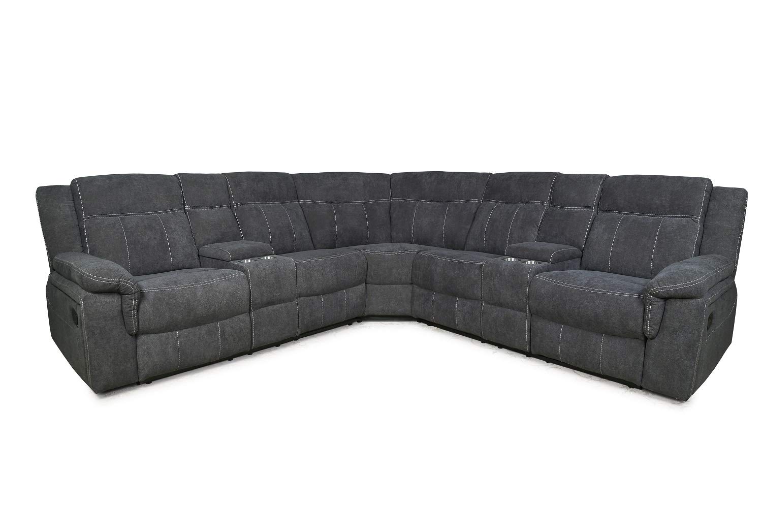 Elountik Modern Sectional Sofa Manual Lift Sofa Reclining Sofa Couch Large Sofa Set (Fabric Gray)