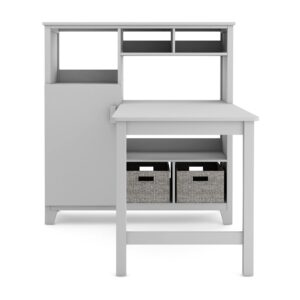 Martha Stewart Kids' Media System with Desk Extension and Chair (Gray) – Wooden Cubby Storage Organizer and Computer Study Table for Home School