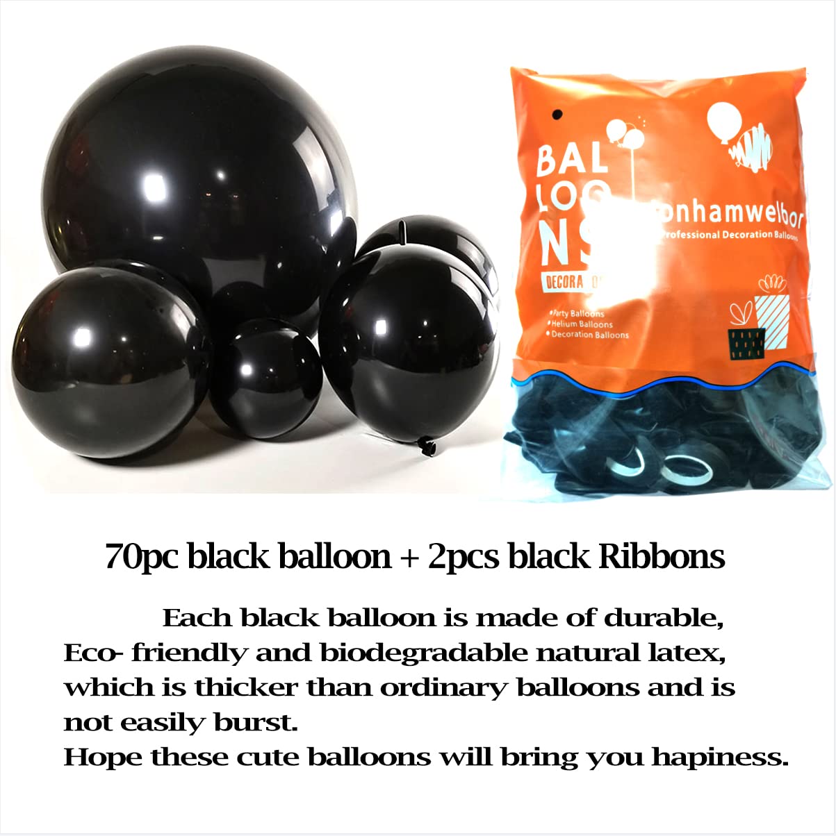 Jonhamwelbor Black Balloons 12 inch 100 Pack Black Metallic Chrome Balloons Black Latex Balloons for Birthday Halloween Graduation Baby Shower Party Decorations (with Black Ribbon)