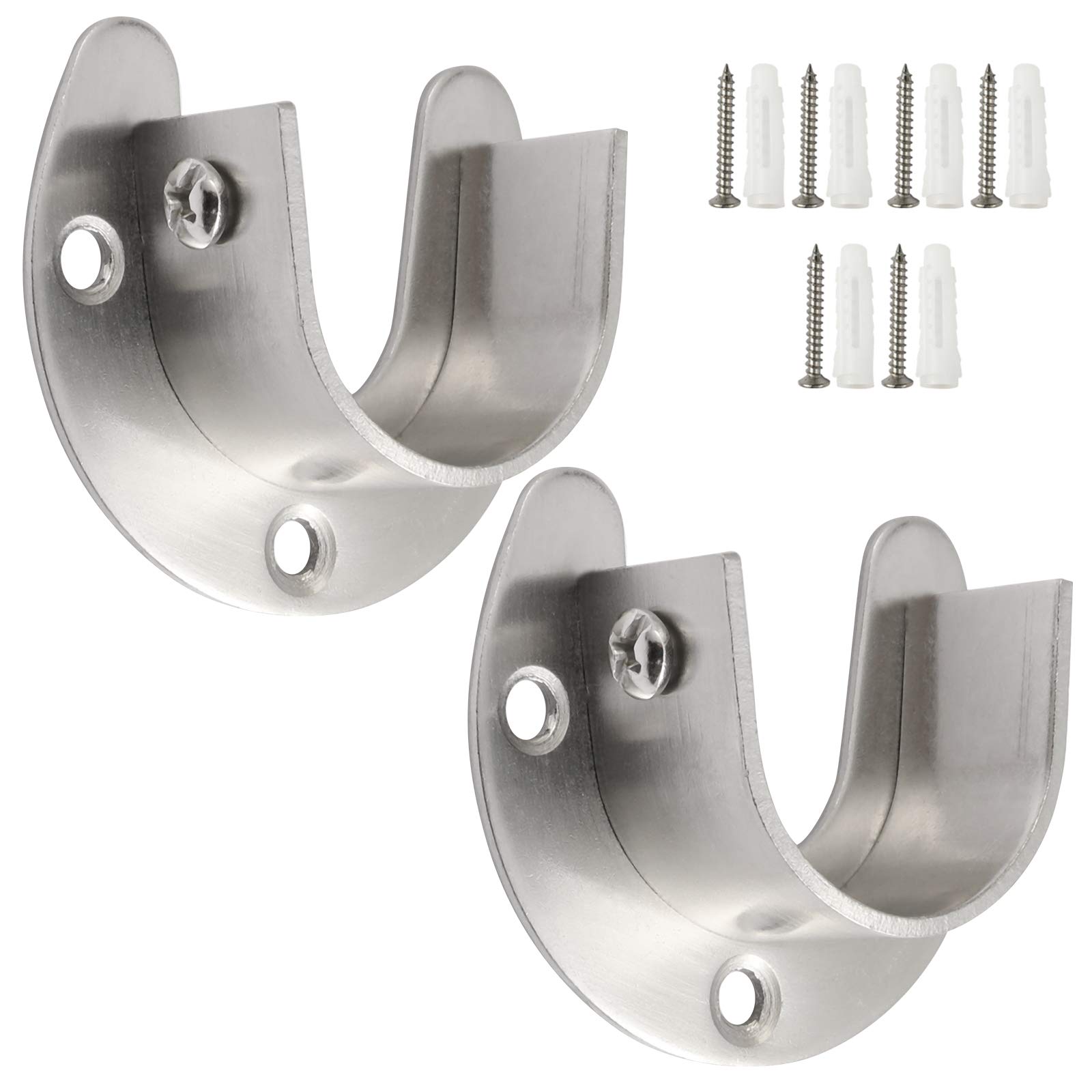 Creatyi Heavy Duty Closet Rod Brackets Closet Shower Rod Bracket Closet Rod Holders Closet Pole Sockets Closet Rod Supports for 1 1/4 Inch Rod (2 PCS, Silver)