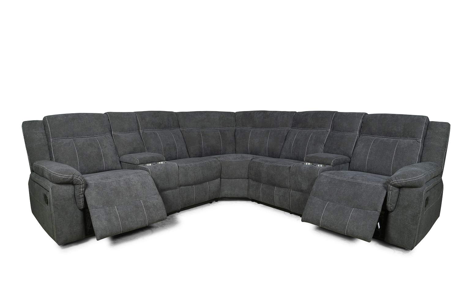 Elountik Modern Sectional Sofa Manual Lift Sofa Reclining Sofa Couch Large Sofa Set (Fabric Gray)