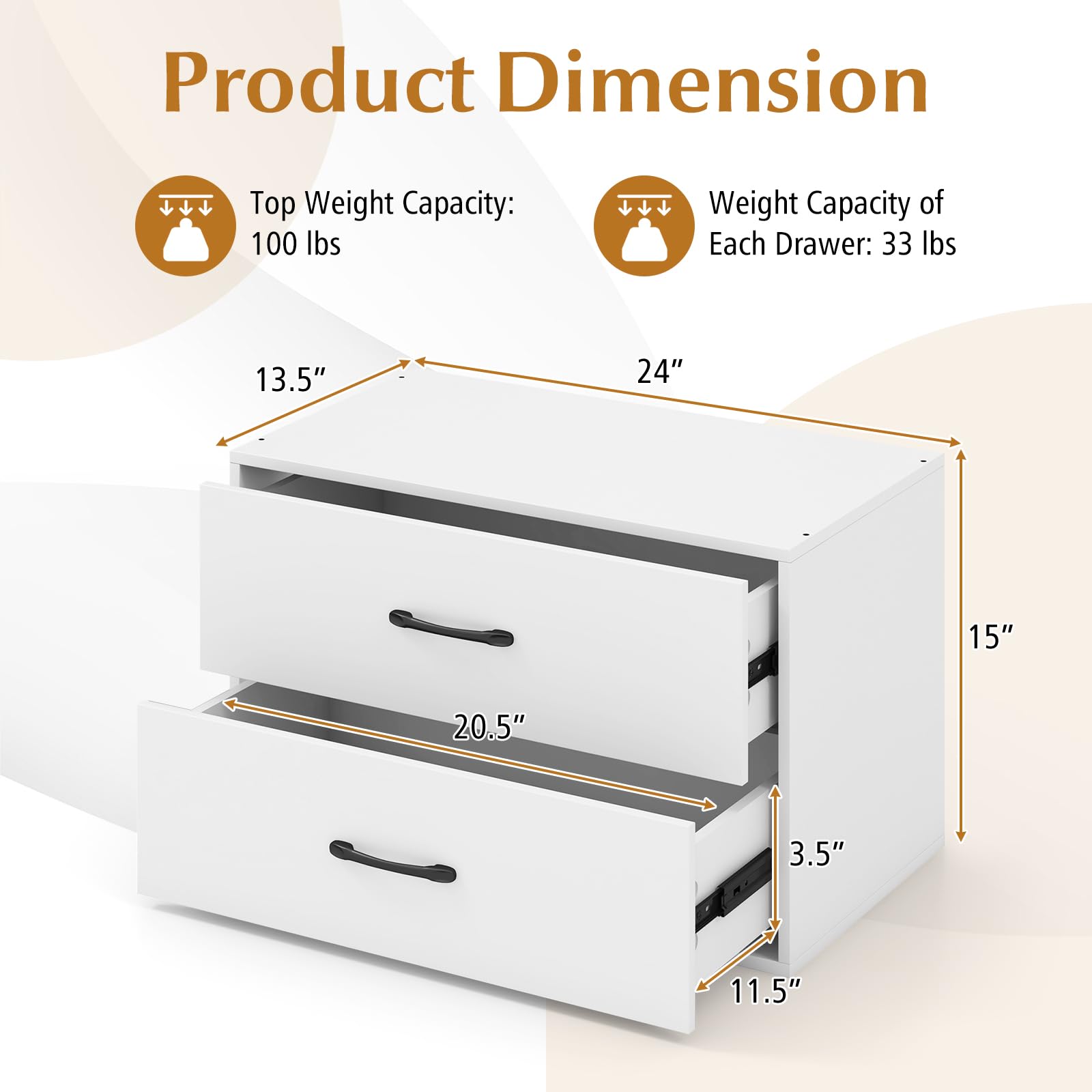 Giantex Dressers Stackable 2 Drawer Horizontal Organizer W/Handles Dresser Tower for Bedroom, Living Room, Office Supplies,Closet 2-Drawer Storage Cube (1, White)