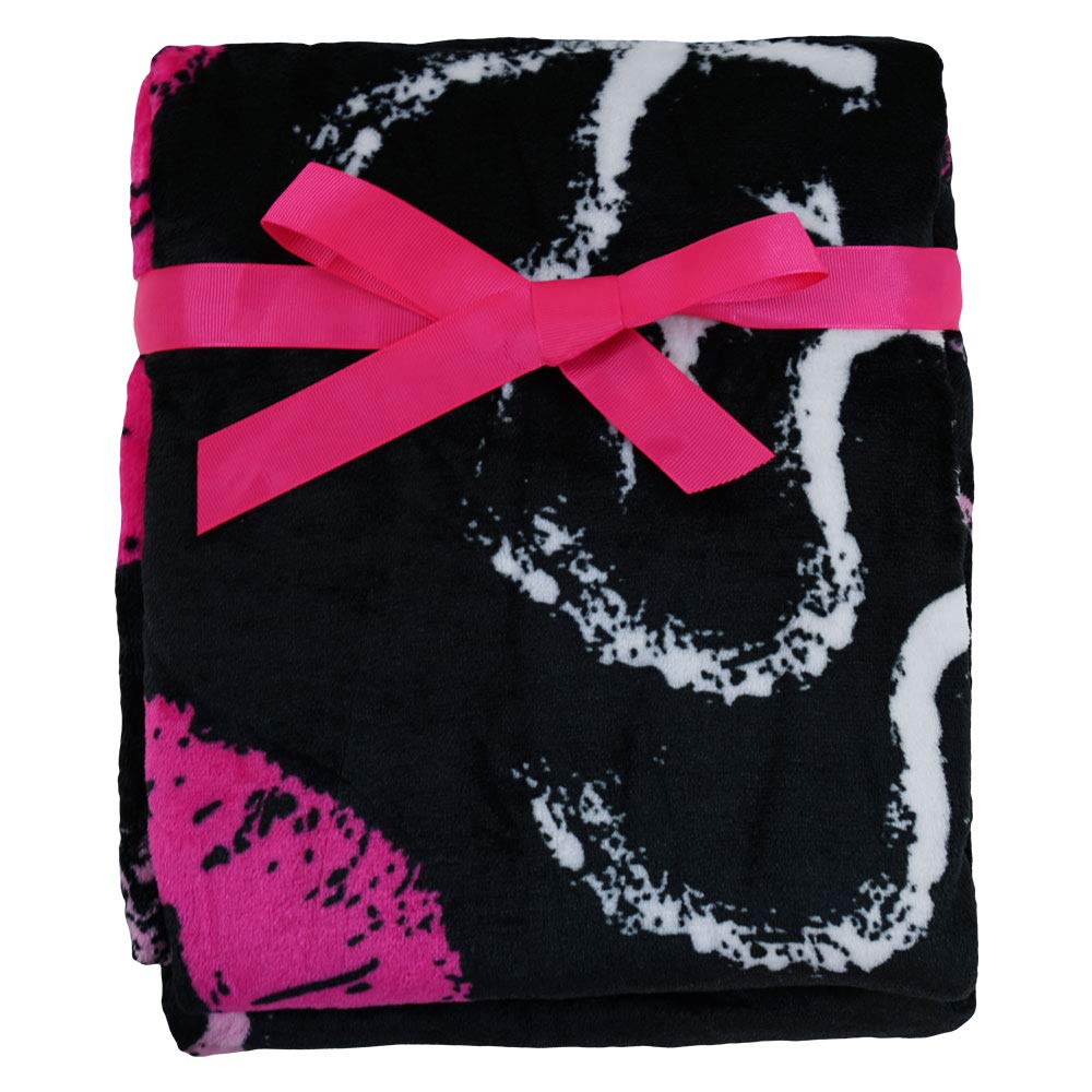 Infinity Republic - Kiss Kiss Black & Pink Soft Fleece Throw Blanket for Valentines Day Gifts- 50x60 Perfect for Living Rooms, Bedrooms, Kids' Rooms, Outdoors