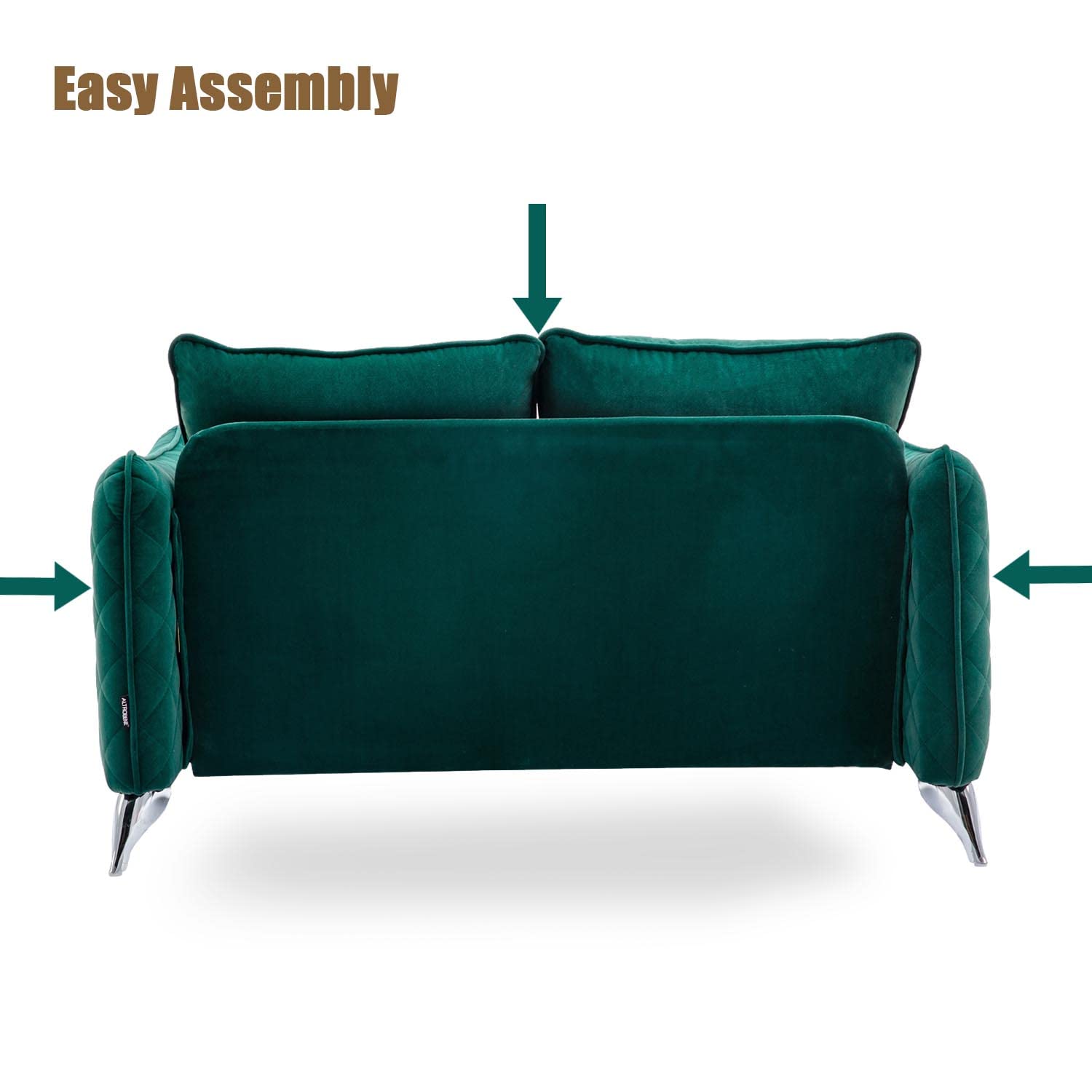 Altrobene Velvet Loveseat, Modern Sofa Chair Couch for Two People, Soft Upholstered, Silver Tone Metal Legs, Christmas Green