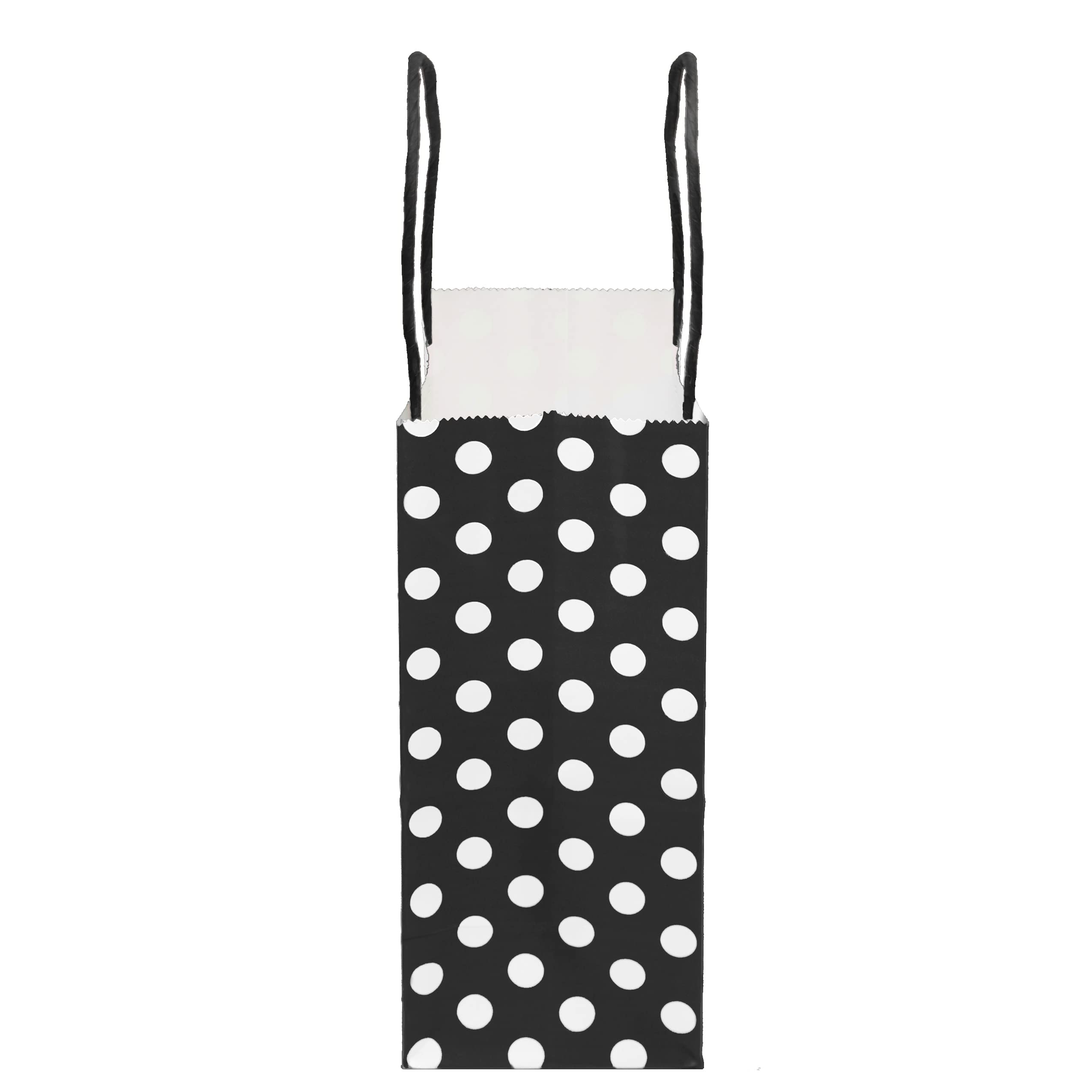 Dsquare 12ct Food Safe Premium Paper & Ink, Polka Dots Color Kraft Bag with Handle 8.5 x 5.25 in - Party Favor Gift Bags with Handle, Color Goody Bag, Environmentally Safe (Small, Black)