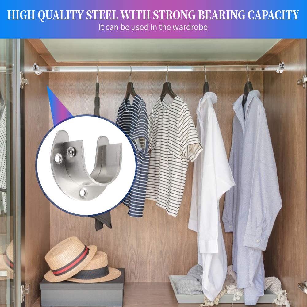 Creatyi Heavy Duty Closet Rod Brackets Closet Shower Rod Bracket Closet Rod Holders Closet Pole Sockets Closet Rod Supports for 1 1/4 Inch Rod (2 PCS, Silver)