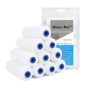 mister rui foam paint roller, 10 pack 4 inch small paint roller covers, high density foam paint roller, mini rollers for painting walls, cabinets, cupboards, doors