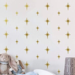 gold star wall decals stickers for adult bedroom girls kids room decor,gold retro stars burst wall decals peel and stick decor 72 pcs