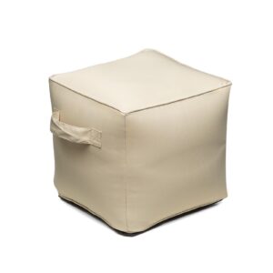 qilloway indoor/outdoor inflatable stool, ottoman pouf cube 16",all weather foot rest for kids or adults, camping or home (sand/beige/camel)