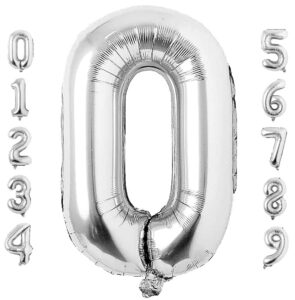 40 inch large silver number 0 balloon extra big size jumbo digit mylar foil helium balloons for birthday party celebration decorations graduations wedding anniversary baby shower supplies engagement