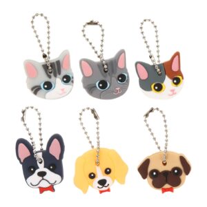 6pcs key caps covers cute dog and cat key identifier caps key id rings key rings creative animal key holder for kid toy ornament souvenirs