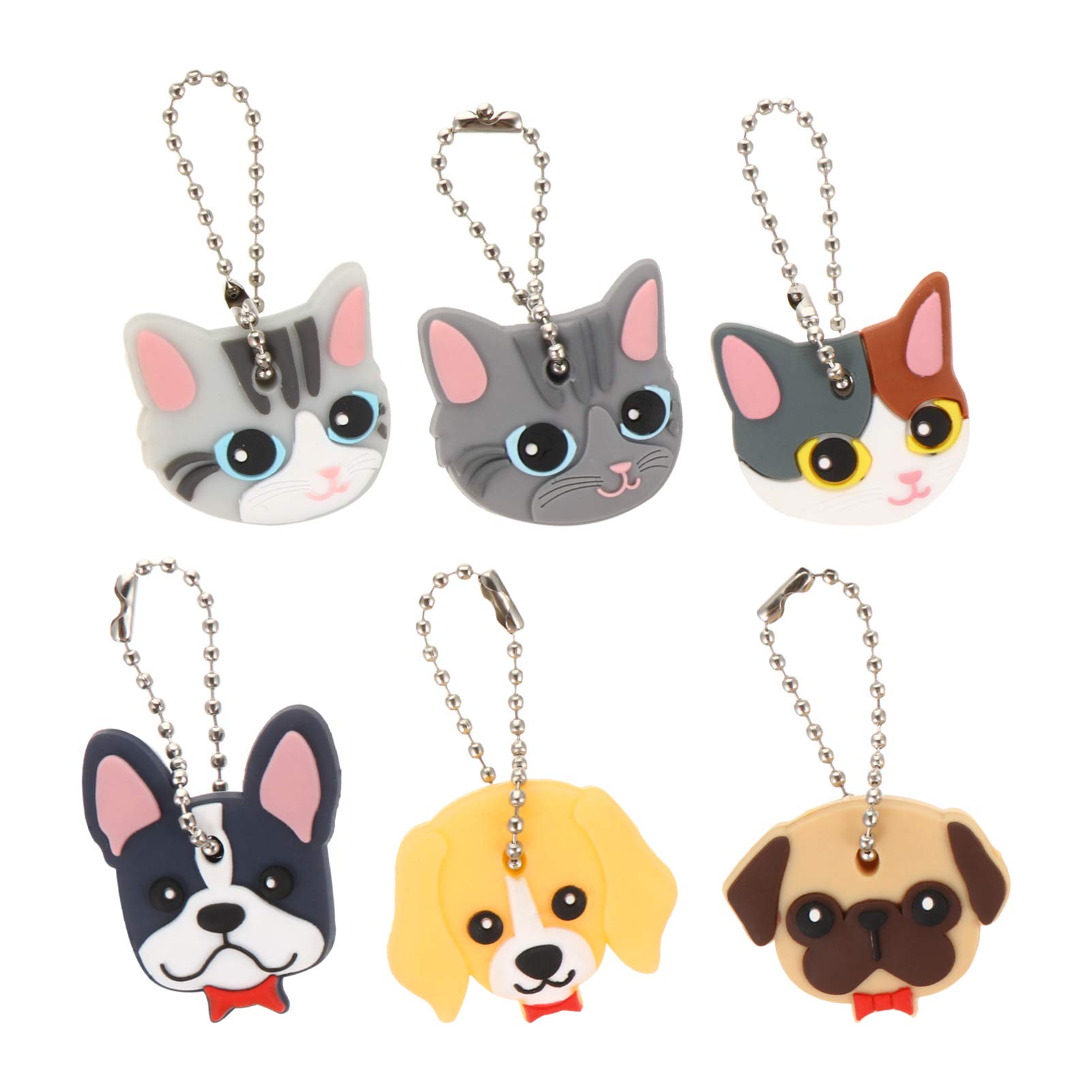 6pcs Key Caps Covers Cute Dog and Cat Key Identifier Caps Key ID Rings Key Rings Creative Animal Key Holder for Kid Toy Ornament Souvenirs