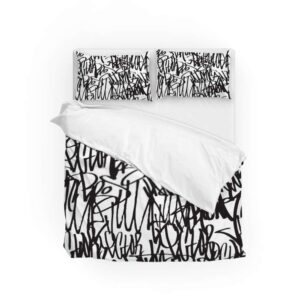 Bedding Sets Queen Size Black Text Graffiti Duvet Cover Sets Soft Comforter Cover with 1 Duvet Cover and 2 Pillow Shams, Gifts for Girls Boys Teen (Without Comforter)