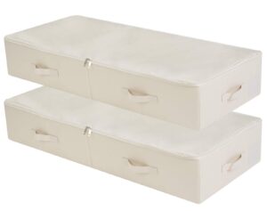 iwill create pro pack of 2, 39.4" large size folding underbed storage organizer boxes with lid, folding & washable, 6 handles on all sides, beige