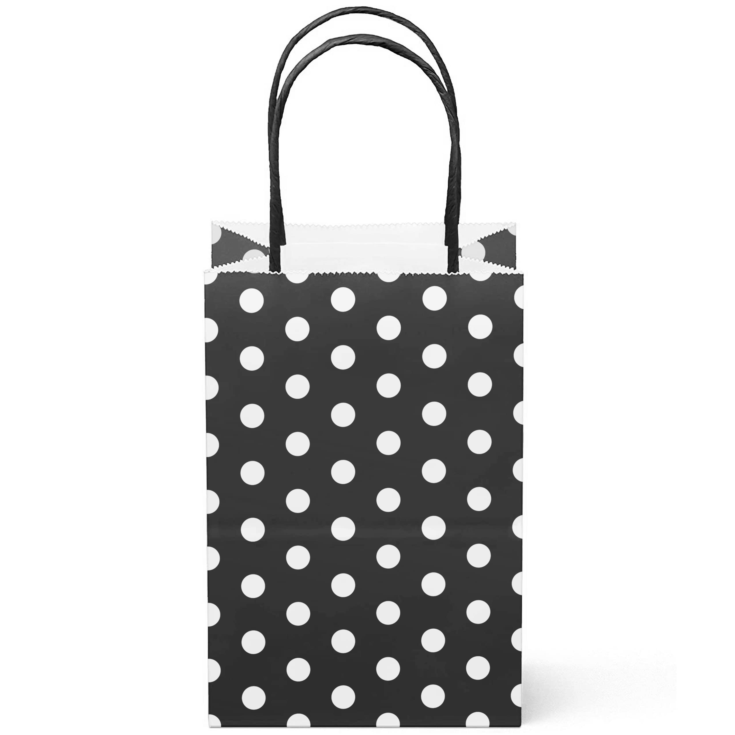 Dsquare 12ct Food Safe Premium Paper & Ink, Polka Dots Color Kraft Bag with Handle 8.5 x 5.25 in - Party Favor Gift Bags with Handle, Color Goody Bag, Environmentally Safe (Small, Black)