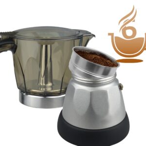 Bene Casa Espresso Coffe Maker, 6 Cup,Electric Maker Portable Cafetera Electrica| Trasparent Carefa, De 6 Tasas, Para Cafe' Espresso,Baso Trasparente.